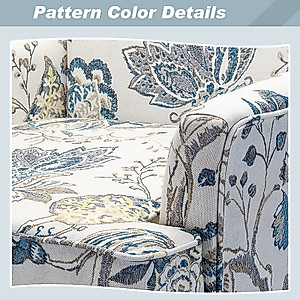 HULALA HOME Modern Accent Chair with Arms and Wooden Legs, Mid Century Accent Chair Armchair High Back Rest, Padded Armrest and Comfortable Cushioned Seat for Living Room (Blue Yellow Floral)