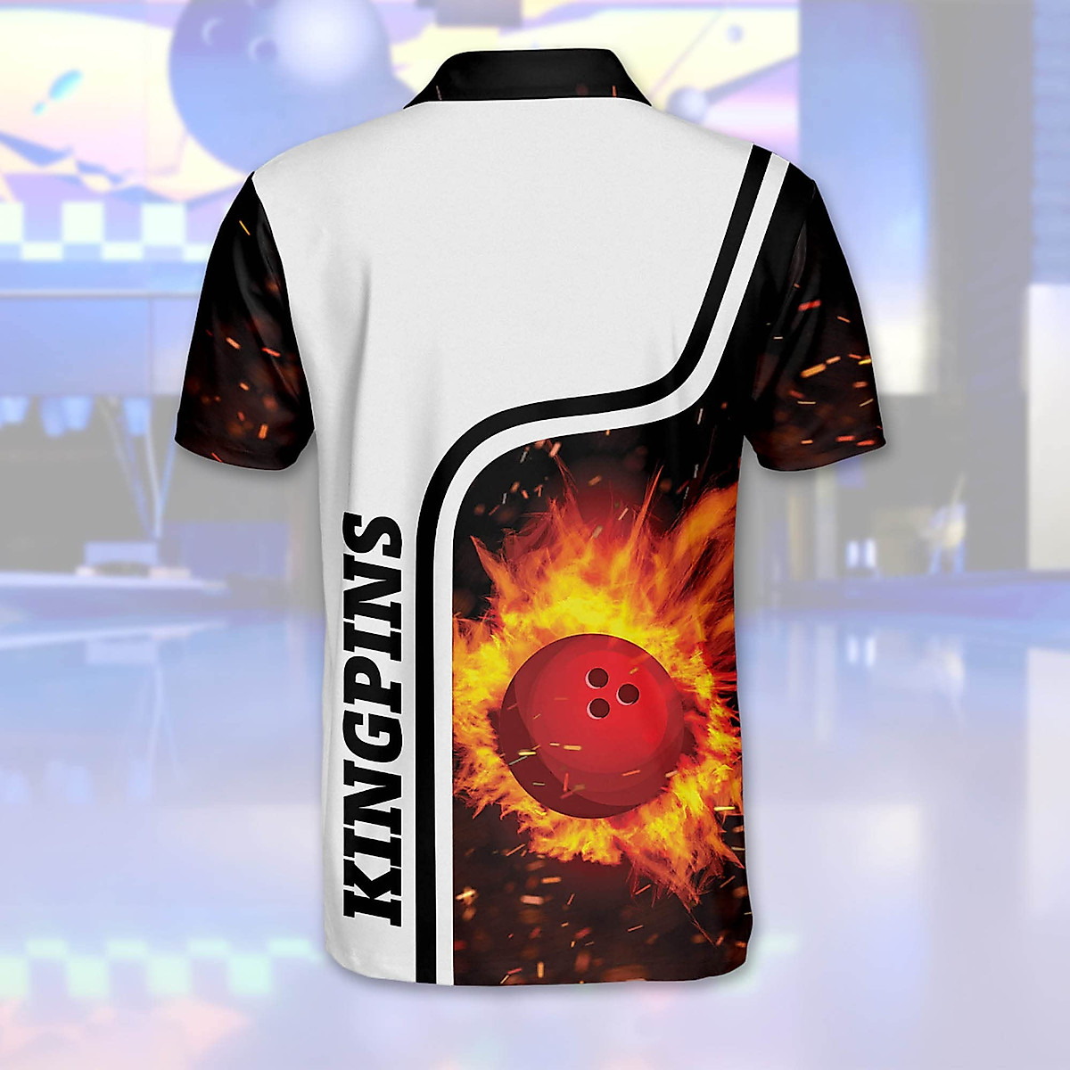 LEEVUS Custom Flame Bowling Shirts for Men Funny, King Pins Bowling Shirts, Fire Bowling Shirt, Bowling Gifts for Men