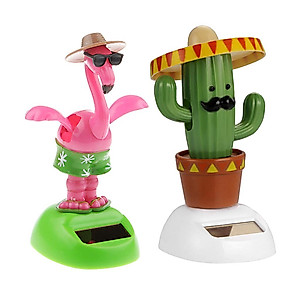 2pcs Solar Powered Car Toy Animal Solar Powered Dancing Dolls Dancing Cactus Crane Home Car Ornament Kids Toys Gifts