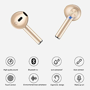 Wireless Earbuds, Bluetooth 5.2 ENC Noise Cancelling Deep Bass in-Ear Stereo Earphones, IPX6 Waterproof Headphones with Mic, USB-C Charging Case, Touch Control Ear Buds Headset for iPhone Android iOS