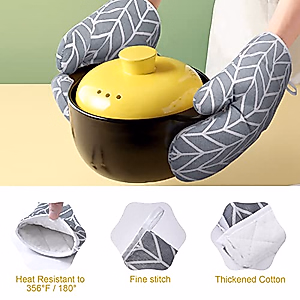 AUAUY Oven Mitts and Potholders BBQ Gloves-Oven Mitts and Pot Holders with Recycled Infill Silicone Non-Slip Cooking Gloves for Cooking Baking Grilling (6-Piece Set,Grey)