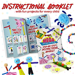 Dragon Too Mega Kids Crafts and Art Supplies Jar Kit - 1000+ Piece Set - Instructional Booklet Included - Revised Glitter Glue, Construction Paper, Popsicle Sticks, Googly Eyes, Pipe Cleaners