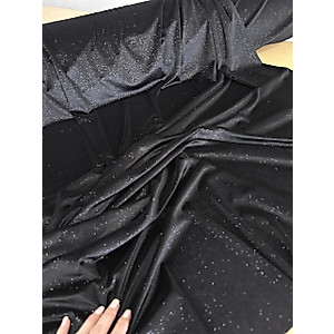 Glitter Velvet Fabric Soft Stretchy Cloth with Shimmers - Perfect for Dressmaking Costumes Upholstery and Christmas Decor 1 Yard of Spandex Fabric for Sewing and Crafts (Black)