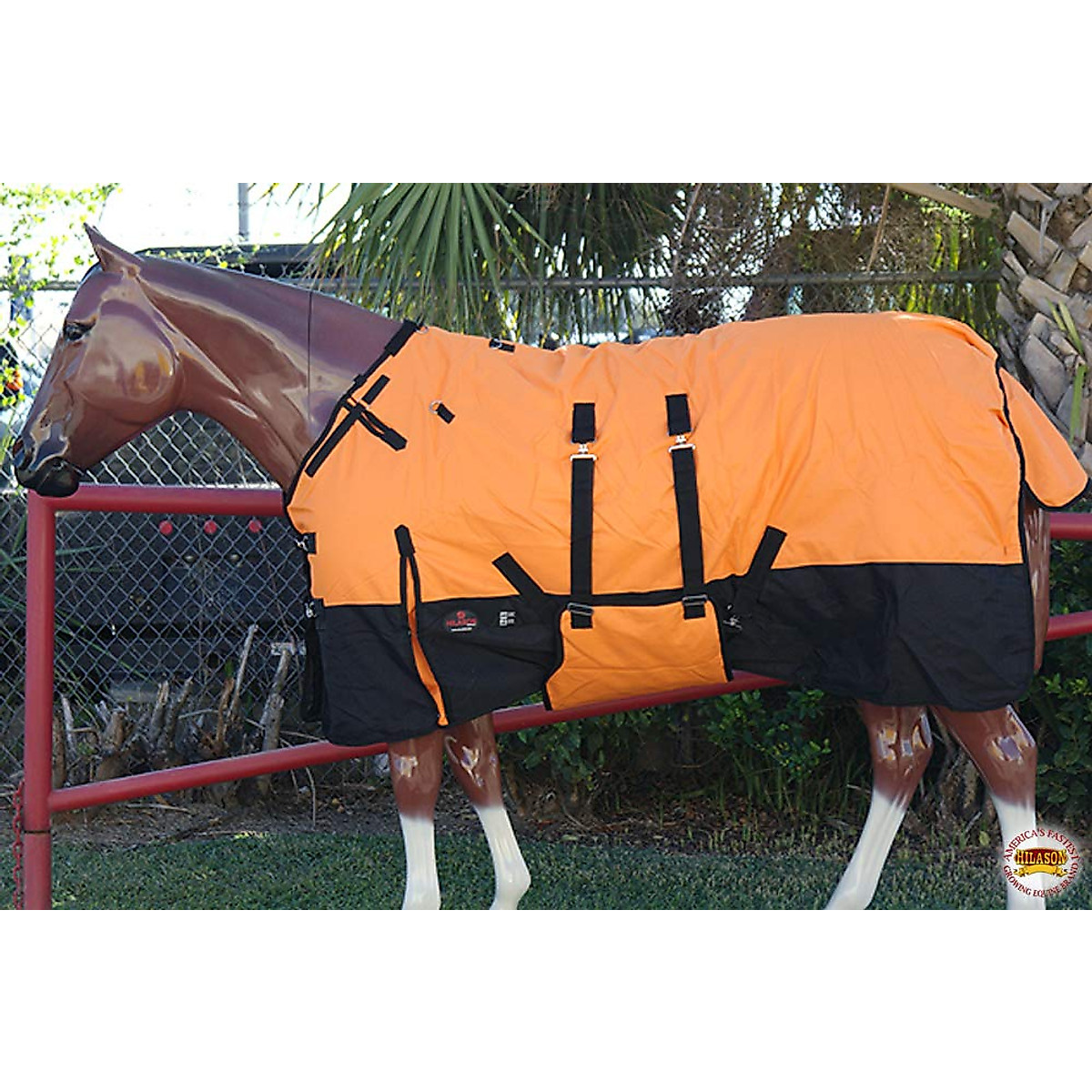 Orange 75 in HILASON 600D Winter Waterproof Poly Horse Blanket Belly Wrap | Horse Sheet | Horse Turnout Sheet | Horse Sheets for Winter | Waterproof Turnout Sheets for Horses