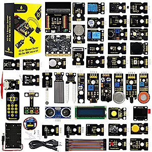 KEYESTUDIO 45 Sensors Starter Kit with Micro:bit V2.2 for Learning Microbit V2 Coding, Sensor Breakout Board, i2c LCD, OLED Display, Water Sensor, 5v Relay Accessories with Tutorials for Teens Adults