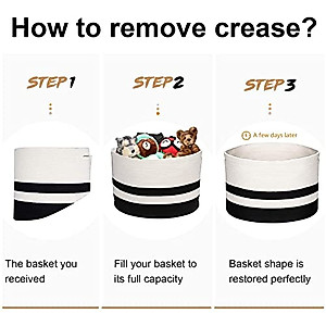 Blanket Basket for Living Room Large Cotton Rope Basket 21.7" x 21.7" x 13.8" Woven Laundry Basket Toy Storage Bins Black and White