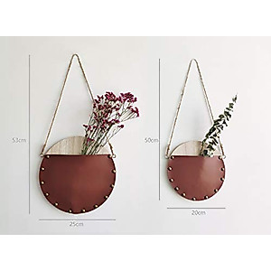 RISEON Handmade Boho Leather Wall Pocket Wall Hanging Decorative Storage Organizer,Natural Rustic Wall Plant Holder Pouch,Small Wall Displsy Bin Organizer