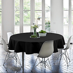 Hiasan Black Round Tablecloth 90 Inch - Waterproof Stain Resistant Spillproof Polyester Fabric Table Cloth for Dining Room Kitchen Party