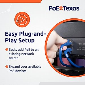 PoE Texas 12 Port PoE Injector with 48v120w Power Supply - 10/100 Data - Rack Mount - Add Passive Mode B 802.3af PoE to a Non PoE Switch for VoIP, WiFi AP, IP Camera, Security & Surveillance Systems
