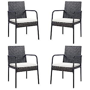 RELAX4LIFE Set of 4 Outdoor Dining Chairs, All-Weather PE Rattan Patio Chairs with Comfy Cushions, Outside Rattan Arm Chairs for Backyard, Poolside and Garden Lawn Chairs Set