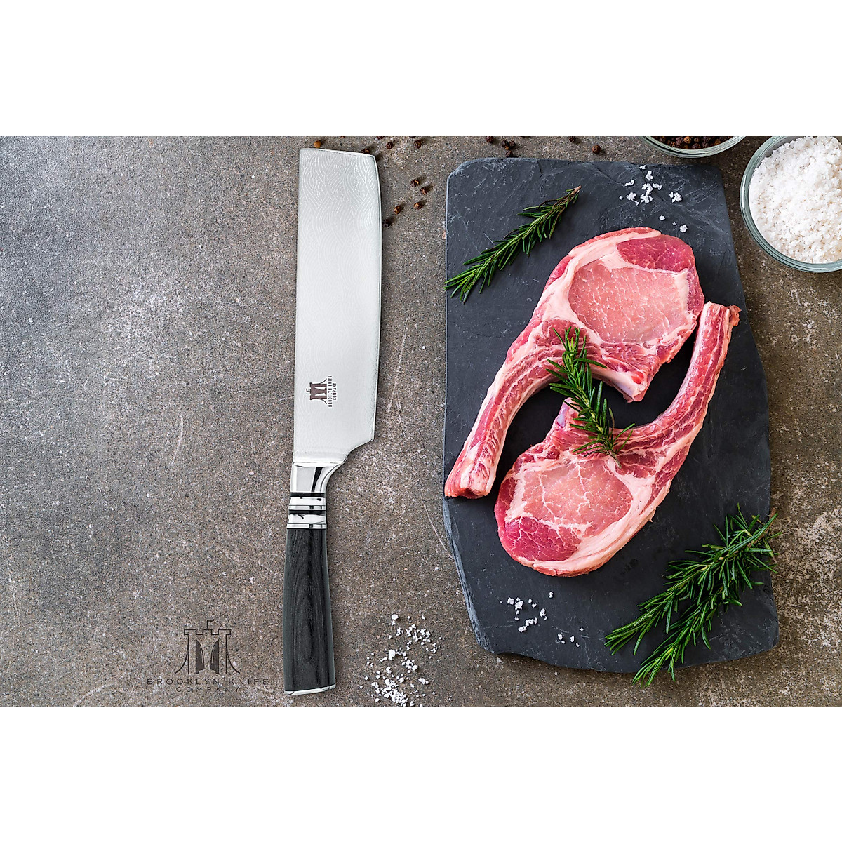 Brooklyn Knife Co. Cleaver Nakiri Butcher Knife - Japanese Seigaiha Series - Etched High Carbon Steel 7-Inch