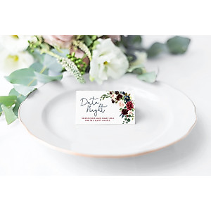 Your Main Event Prints Burgundy and Navy Floral Date Night Game Sign and Cards - Great for Bridal Showers and Weddings - 1 Self-Standing Sign and 50 Guessing Cards