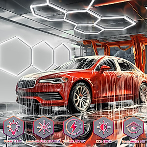 BRILLIHOOD LED Hexagon Garage Lights, 24 Pack Car Garage Light Tubes, 192W, 23040LM, 6500K Super Bright, 5 Grid Systems Car Detailing Ceiling LED Light for Garage Warehouse Workshop Basement Gym