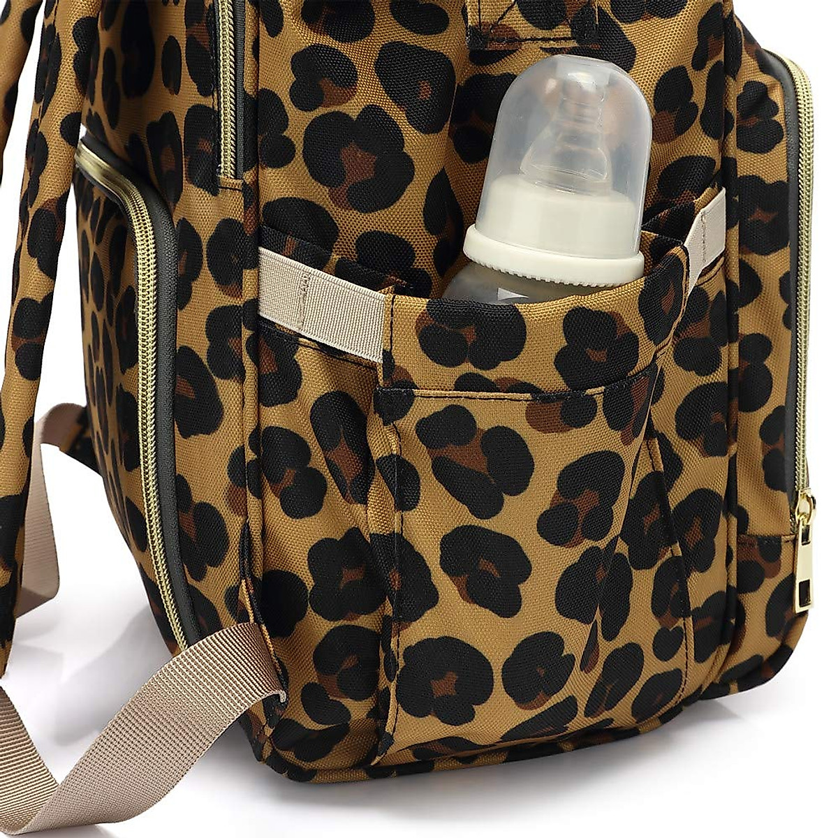 Gnirue Leopard Printing Diaper Bag Large Capacity Water Resistant Nursing Backpacks Nappy Bags for Mom (Brown)