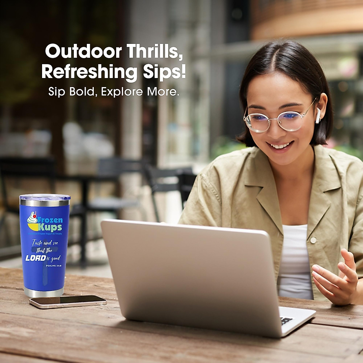 Frozen Kups 20oz Stainless Steel Tumbler Blue, Vacuum Insulated Coffee Tumbler with Lid, Hot and Cold Travel Coffee Mug, Durable Spill-Proof Insulated Coffee Mug, Double-Wall Insulated Tumbler (Blue)