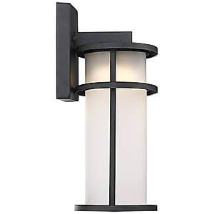 John Timberland Aline Modern Outdoor Wall Light Fixture Black LED 13" White Frosted Glass Shade for Exterior Barn Deck House Porch Yard Patio Outside Garage Front Door Garden Home Roof Lawn