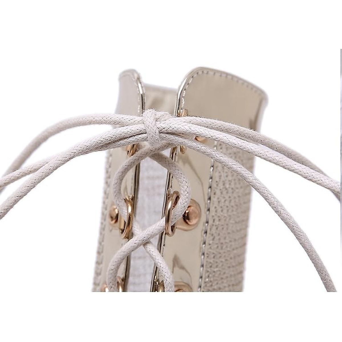 Purubylley Women's High-heeled Open-toe Hollow Mesh Boots，fish Mouth Dress Stylish Zipper Closure Sandals，Latin Dance Boots Performance Training Shoes (gold,6)