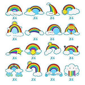 64 Pieces Rainbows Cut-Outs Sun Cloud Paper Cut Bulletin Board Decorations Cut-Outs Paper Cut for Desks Door Displays Home School Classroom Decoration Birthday Party
