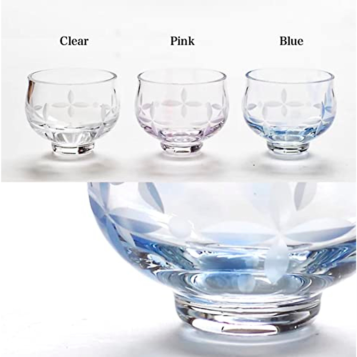 Tomi Craft, Otaru Kiriko Ochoko, Japanese Sake Cups, Beautiful Cut Glass, Craftsmen in Otaru Hokkaido, Hand Made in Japan, Tomi Glass OG101 (Pink)