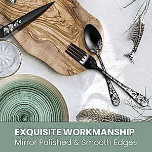 MOVNO 24-Piece Black Silverware Set, Food-Grade Stainless Steel Black Flatware Cutlery Set Service for 4, Durable Metal Tableware Utensils Set with Fork Spoon Knife, Mirror Polished