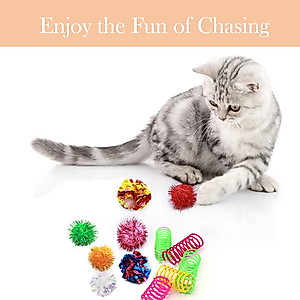 LASOCUHOO Cat Toys, 30PCS Interactive Cat Toy Pack Including Cat Crinkle Balls, Cat Sparkle Balls, Spiral Springs for Most Cats