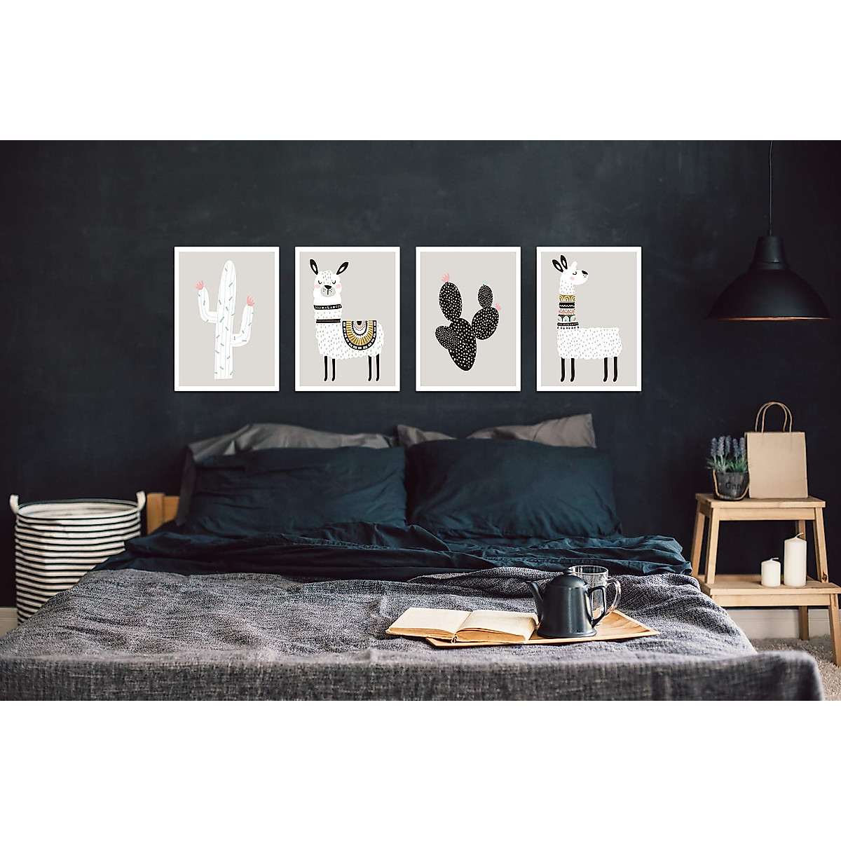 Llama Wall Decor Art Posters - Set of 4 11 x 14" Professional Grade Prints (Llama & Cactus) for Gifts, Baby Room, Boy or Girl Room, Kids, Nursery Room Decor, Playroom and classroom- Boho room decor