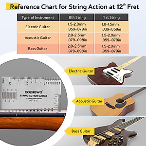 Guitar String Action Gauge, COENGWO String Height Gauge Ruler Guitar Setup Measuring Tool Kit for Guitar, Bass, Mandolin, Banjo