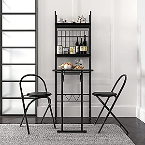 FUSLITE Small Dining Table for 2, Folding Kitchen Table Dining Set Space Saving Chairs and Table Set with Metal Frame and Shelf Storage Space Saver Bar Table and Chairs Set for Apartment, Kitchen