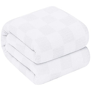 Oakias Summer Cotton Blanket Queen White – Lightweight Thermal Blanket – 350 GSM – 90 x 90 Inches – Ideal for All Seasons – Perfect for Covering Any Bed