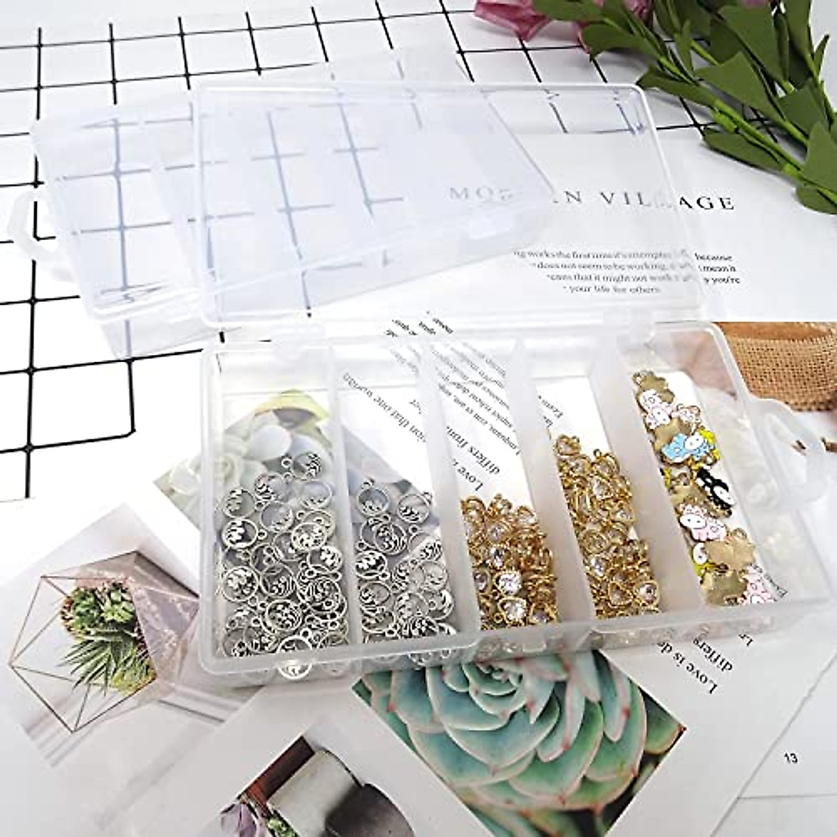 Honbay Clear Visible Plastic Fishing Tackle Accessory Box Fishing Lure Bait Hooks Storage Box Case Container Jewelry Making Findings Organizer Box Storage Container Case (M:7"x4.3"x1.2")