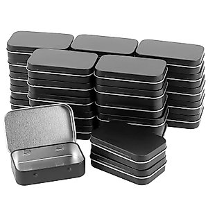 ZOENHOU 60 Pack Metal Rectangular Empty Hinged Tins, Black Mini Portable Box Containers, Tin boxes with Hinged Lids, Small Tins for Storage Home Organizer, 3.7 x 2.4 x 0.9 Inch