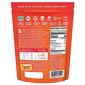 MONK FRUIT IN THE RAW, Natural Monk Fruit Sweetener w/ Erythritol, Sugar-Free Keto, Gluten Free, Zero Calorie, Low Carb, Vegan, Sugar Substitute, 16 oz. Baking Bag (Pack of 1)