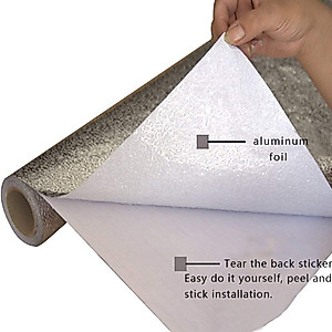 Kitchen Backsplash Sticker,Aluminum Foil Orange Peel Texture Wall Paper, Waterproof Removable High Temperature Resistant DIY Wallpaper,Kitchen Wall Stickers （0.4m x 3m）