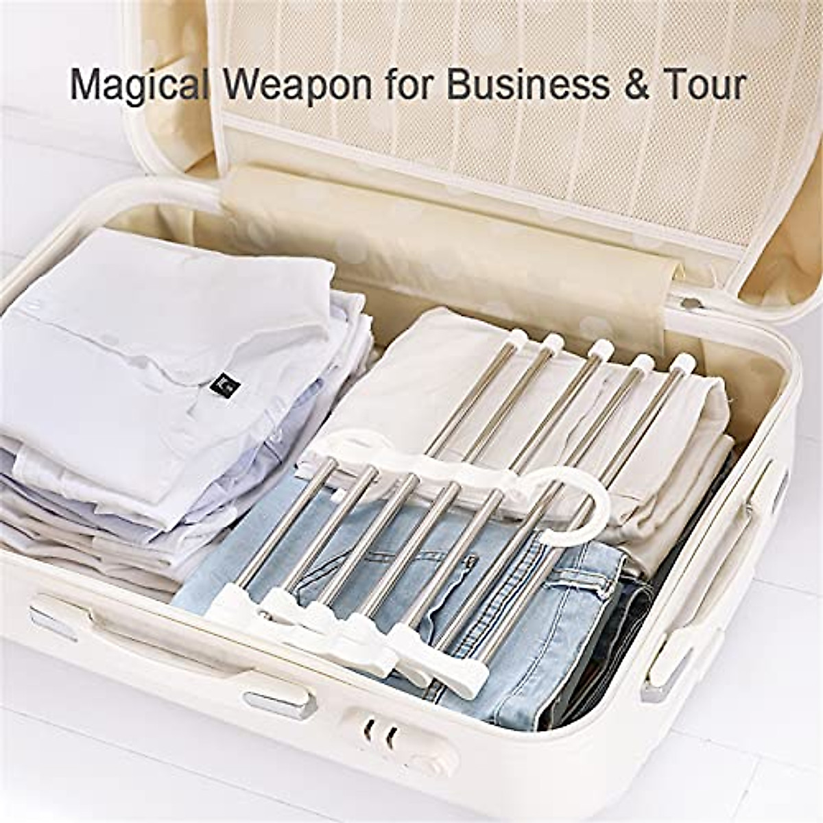 News_Inter 5pc Pants Hangers Space Saving Non-Slip Clothes Organizer, 5 in 1 Multifunctional Layered Pants Rack for Trousers Scarf and Travel Storage (Silver - 5 pc)