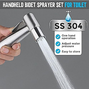 Handheld Bidet Sprayer Set for Toilet, Stainless Steel Hand Jet Sprayer with Anti-Leaking Hose & T-Adapter, Support Wall or Toilet Mount for Cloth Diaper Cleaning/Baby or Pets Shower