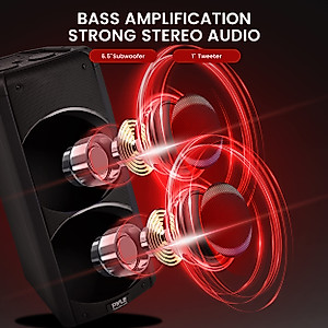 Pyle Portable Bluetooth PA Speaker - 240W Dual 6.5" Rechargeable Indoor/Outdoor BT Karaoke Audio System-TWS, Party Lights, LED Display, FM/AUX/MP3/USB/SD, 6.5mm in, Handle-Wireless Mic, Remote