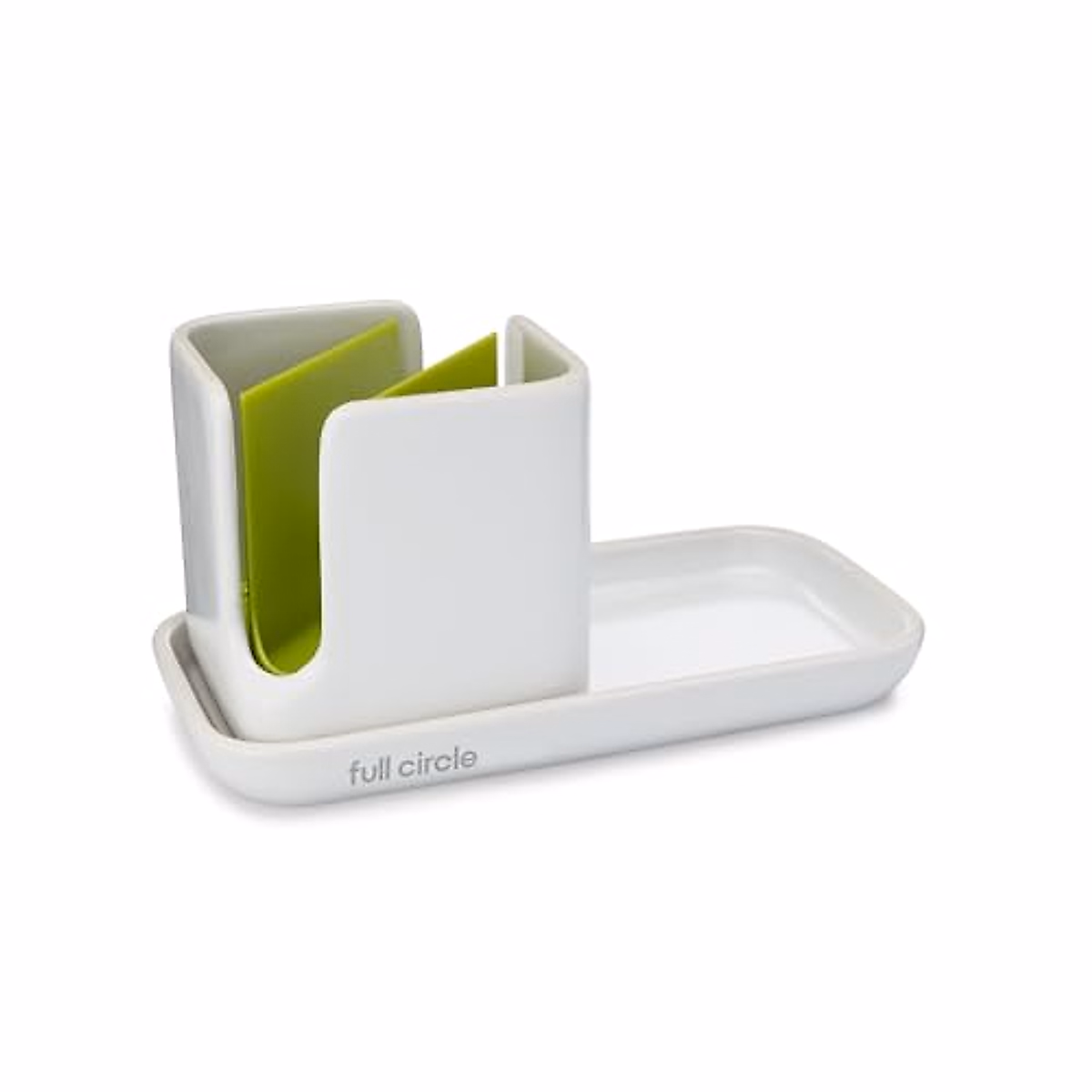 Full Circle Stash Ceramic Sink Caddy and Organizer, Green and White