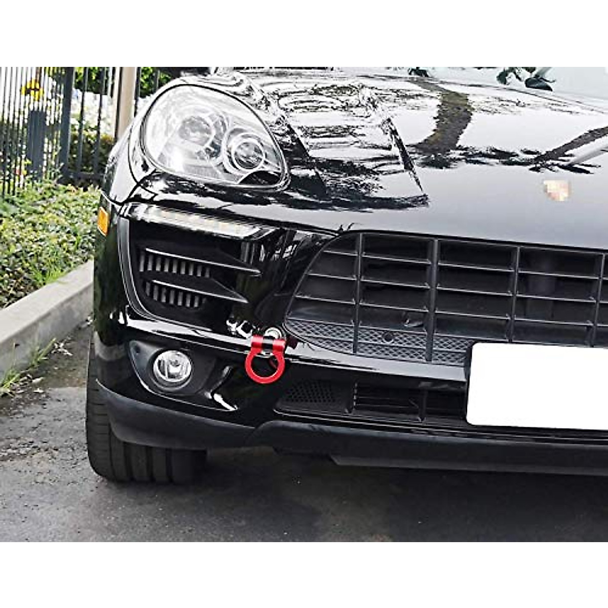 iJDMTOY Red Track Racing Style Front Bumper Tow Hook Ring Compatible With 2014-up Porsche Macan, 2015-2018 Audi Q3, 2016-up Audi Q7, Made of Light Weight CNC Aluminum