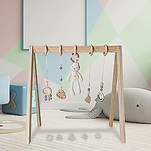 ECOADE Wooden Play Gym - Activity Gym for Baby with 4 Hanging Wooden Baby Toys and 1 Bunny Rattle, Gender Neutral Boho Nursery Decor, Minimalist Baby Nursery