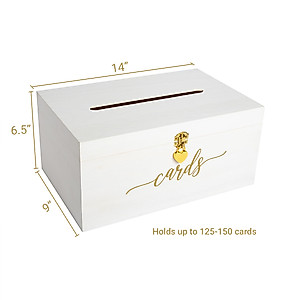Everwood Emporium Wedding Card Box - 14 x 9 x 6.5 - White with Gold Sign - Secure Wedding Cards Box with Lock - Card Box for Wedding - Wedding Card Boxes for Reception - Best Way To Keep Cards Safe