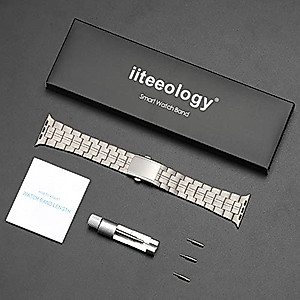 iiteeology Compatible with Apple Watch Band 49mm 45mm 44mm 42mm, Titanium Strap for Men with Double Button Clasp for iWatch Ultra SE Series 8 7 6 5 4 3 2 1, Silver