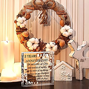 2 Years Anniversary Cotton Flower Drawing Print Gift 2nd Anniversary Wedding Gift Valentine Day Gift Acrylic Paperweight 2nd Marriage Gift for Him Her Wife Husband Lover (Flower Style)