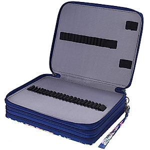 Shulaner 120 Slots Colored Pencil Case with Zipper Closure Large Capacity Blue Rose Oxford Pen Organizer Flower Pencil Holder