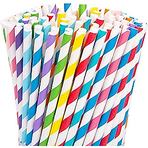 HAKSEN 220PCS Paper Straws, 10 Colors Biodegradable Striped Drinking Straws Party Decoration Supplies