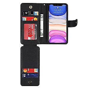 iCoverCase for iPhone 11 Wallet Case with Card Holder, Adjustable Crossbody Lanyard PU Leather Kickstand Card Slots Zipper [Not Detachable] Flip Cover Case 6.1 Inch (Black)