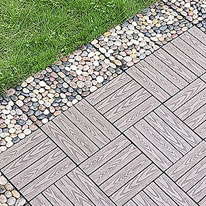 PURE ERA Natural Real Stone Interlocking Floor Deck Tiles Polish Pebble Tile Indoor Outdoor Use 12"x12" (4Pcs, 4 sq. Ft, Polished Mixed Color)- Great Upgrade to Patio Backyard Pathway