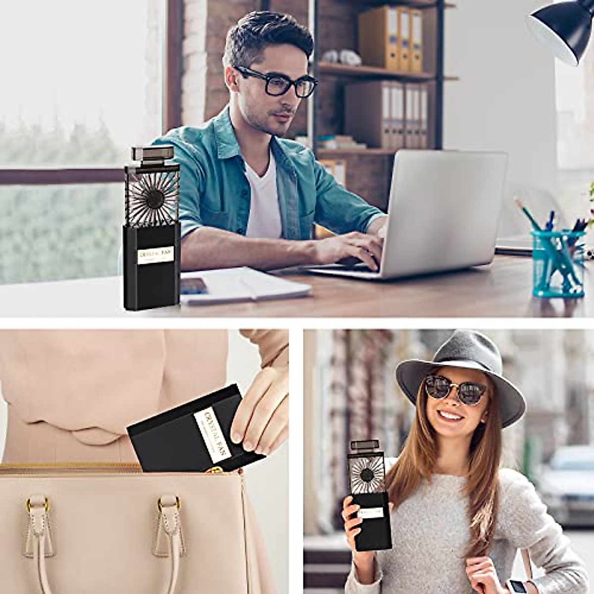 seOSTO Mini Portable Fan Rechargeable,Battery Powered Fan,Handheld Fan With 3 Speeds Electric Fan For Girls Woman Office School Working Home