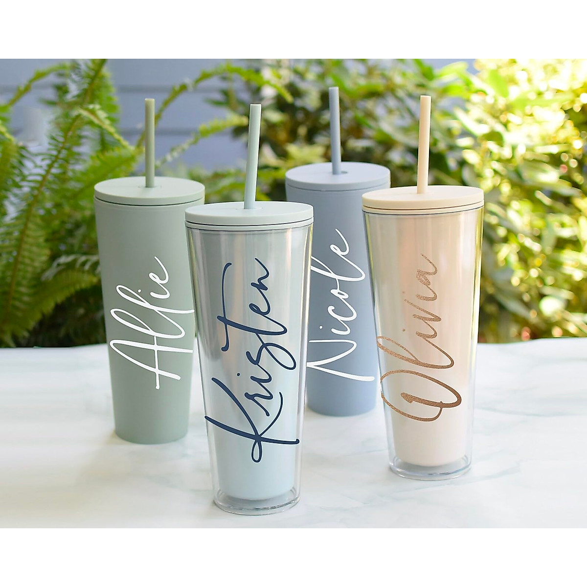 Double Wall Personalized Tumbler with Straw 24 oz | Acrylic Custom Tumbler with Straw | Lid and Straw | Personalized Gifts for Women