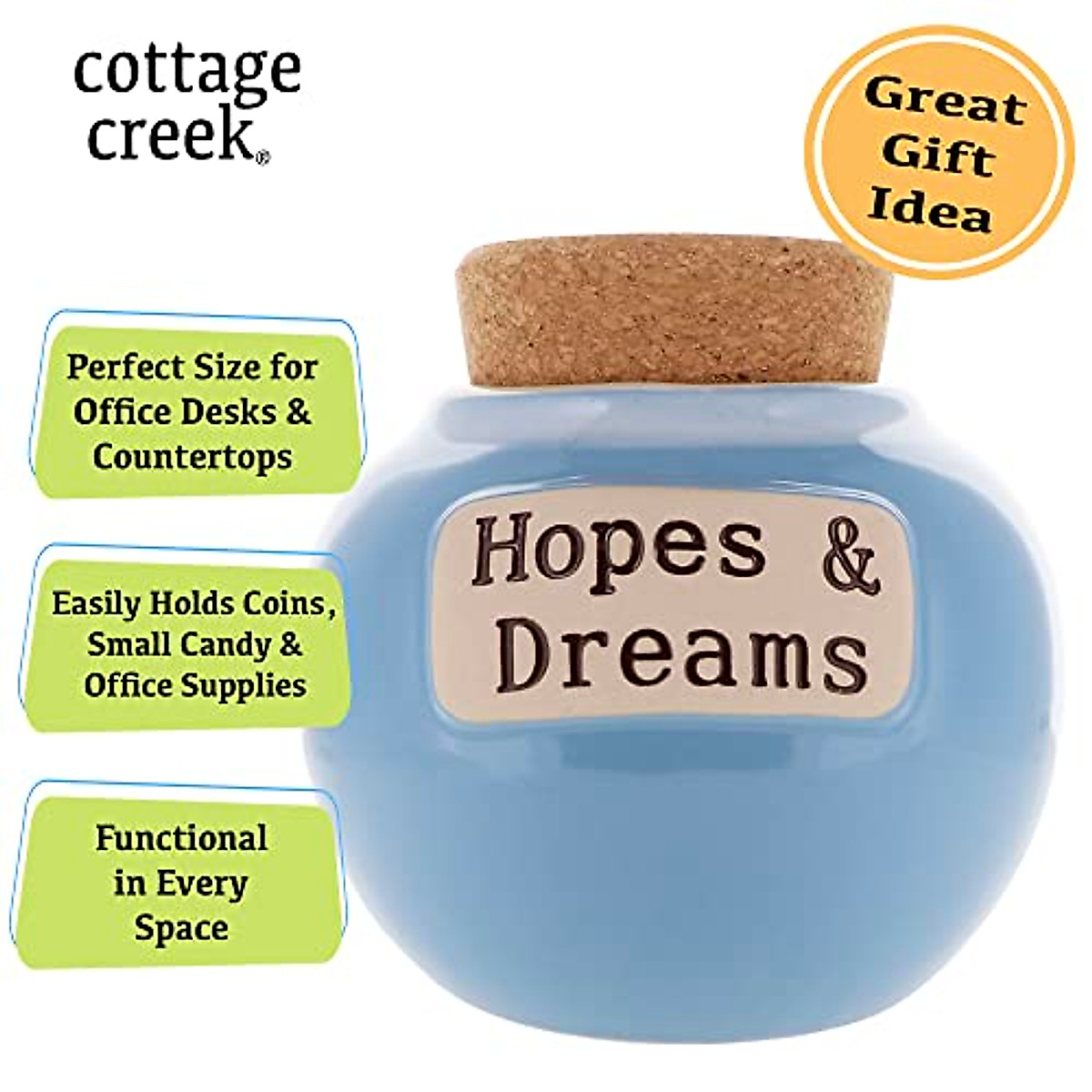 Cottage Creek Hopes and Dreams Jar, Ceramic Keepsake Jar, Wedding Wishes, Friend Gifts