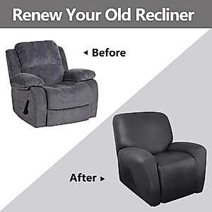 molasofa Recliner Chair Covers - 4 Pieces Leather Like Large Recliner Covers with Pocket Soft Stretch Recliner Slipcover for Lazy Boy Recliner Chair Washable Furniture Protector (Dark Grey)